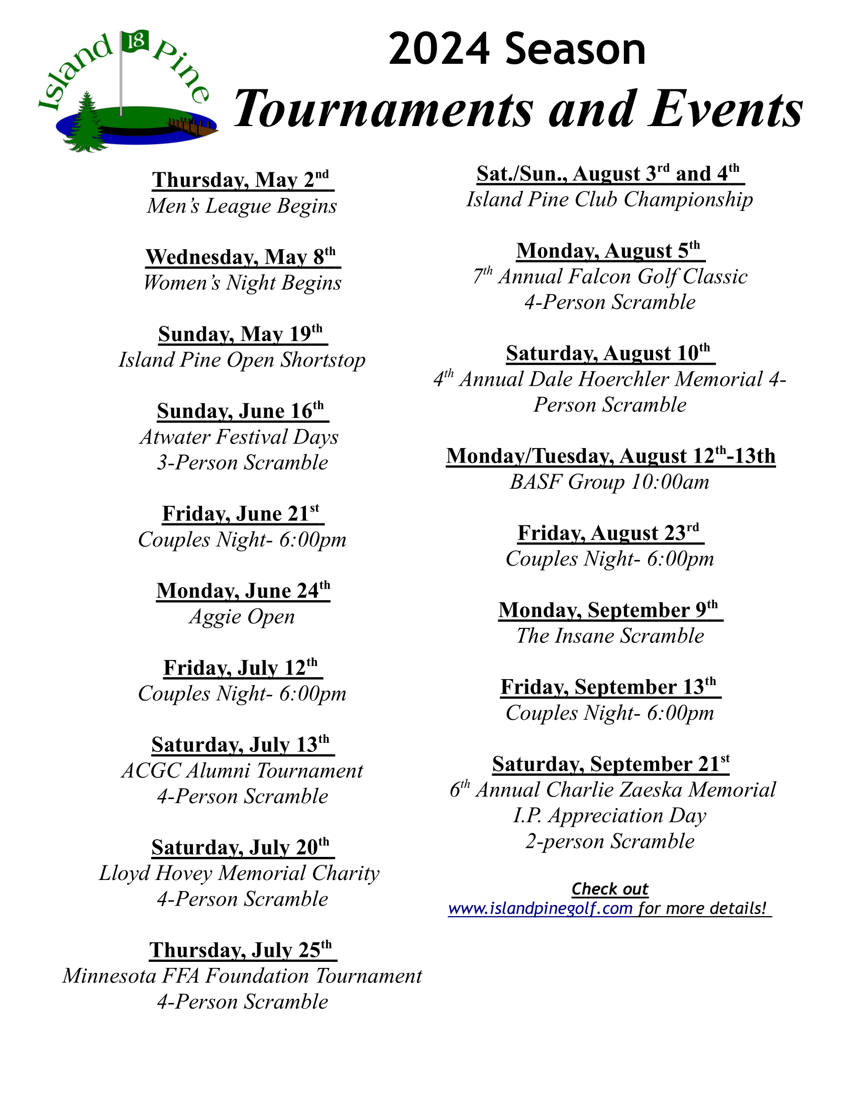 Events - Island Pine Golf Club