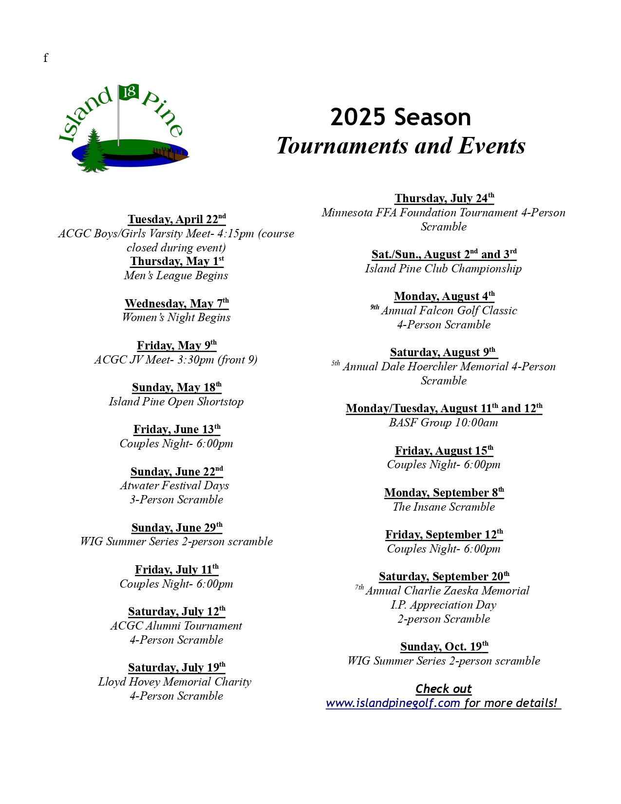 Events - Island Pine Golf Club